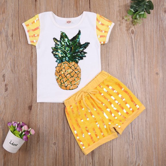 Matching Sets | Sequin Pineapple Girls Shorts Outfit Set | Poshmark